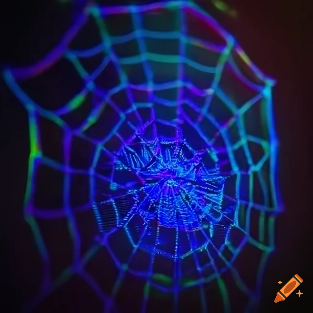 Iridescent holographic spider web on Craiyon