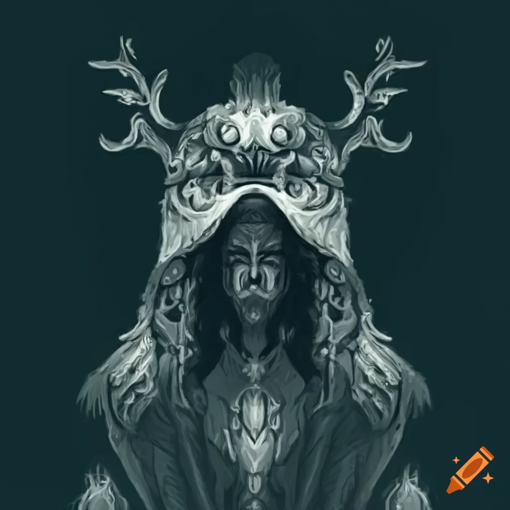 Black and white druid in forest wearing robe and ornate mask on Craiyon