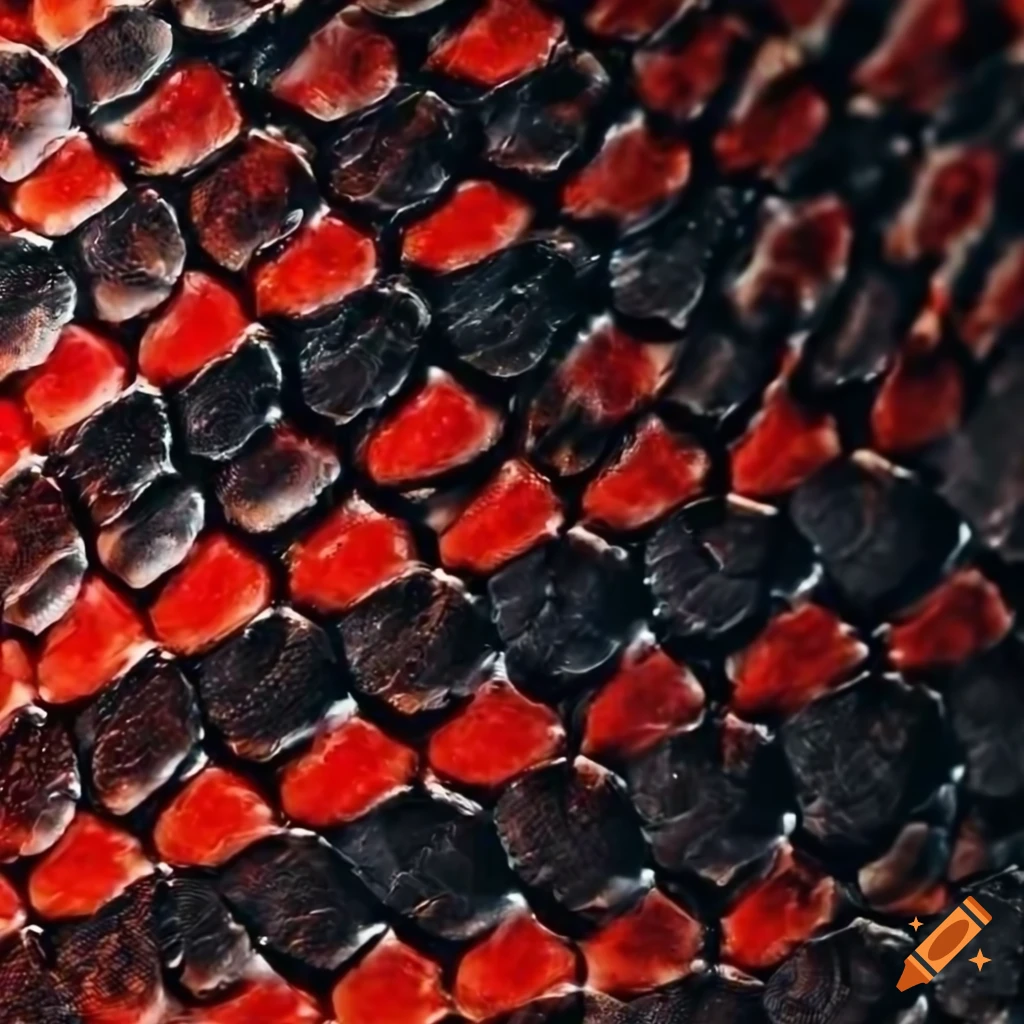 Closeup of snake scales with black and red fire accents on Craiyon