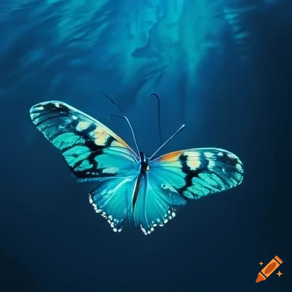 Butterflies in the blue ocean on Craiyon