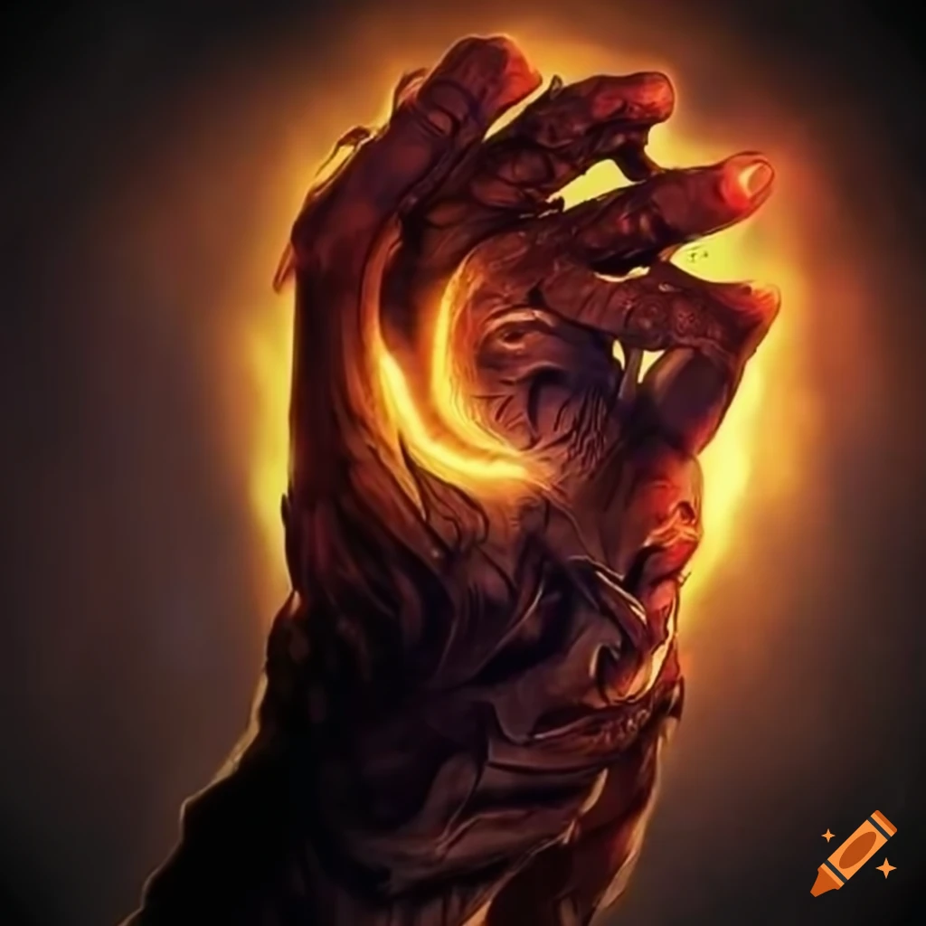 Mighty hand with magic in a dark fantasy world on Craiyon