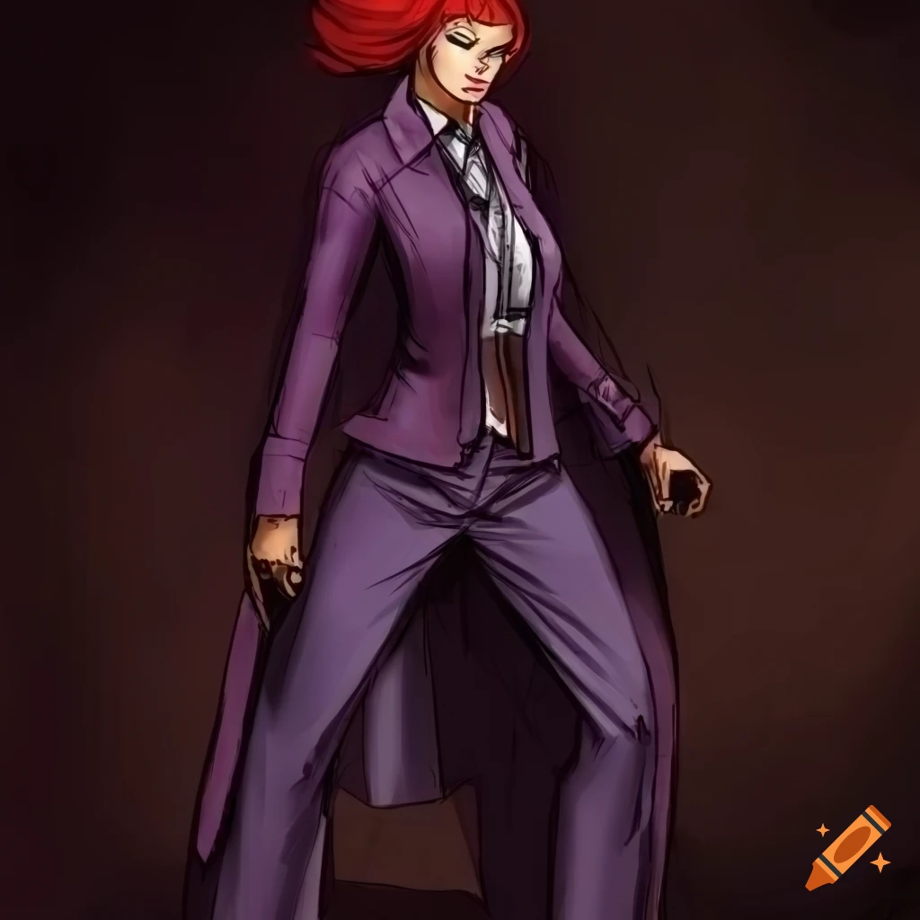 Female in detective coat striking a comic book action pose on Craiyon