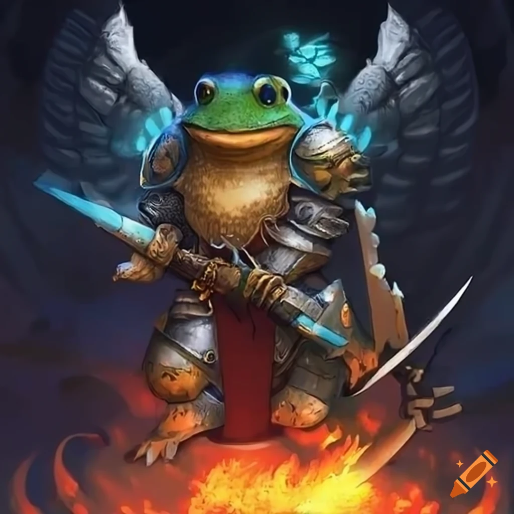 Detailed and powerful knight-frog in armor on Craiyon