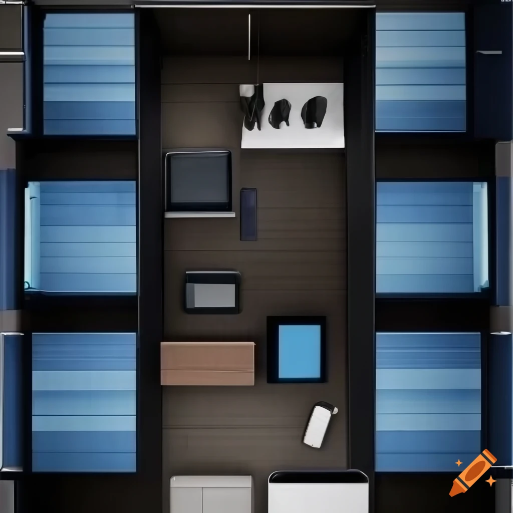 Professional office layout with cubicles and computers in a blueprint ...