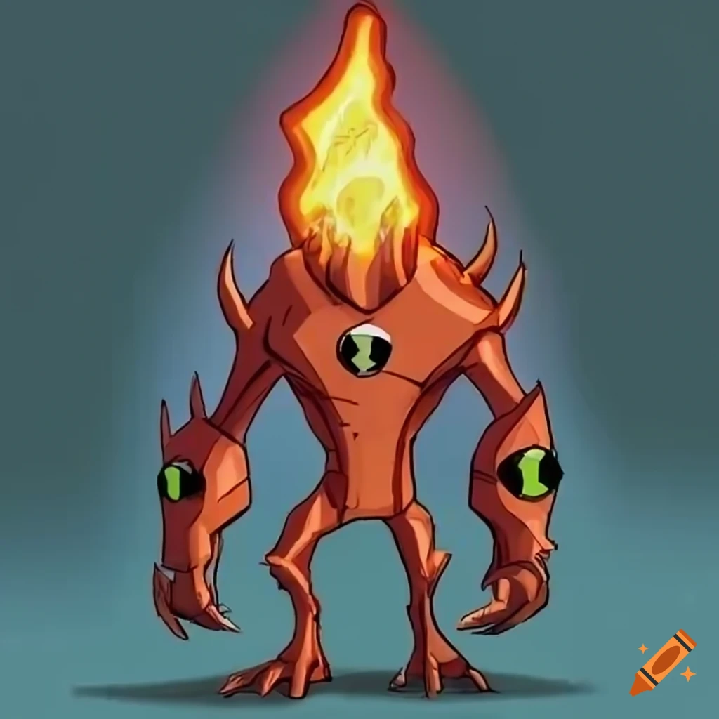 Alien with fire-based powers in a ben 10 art style on Craiyon