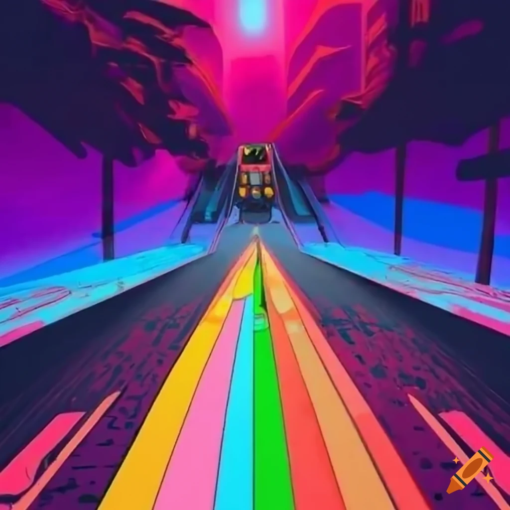 Retro arcade karting racing game rainbow road on Craiyon