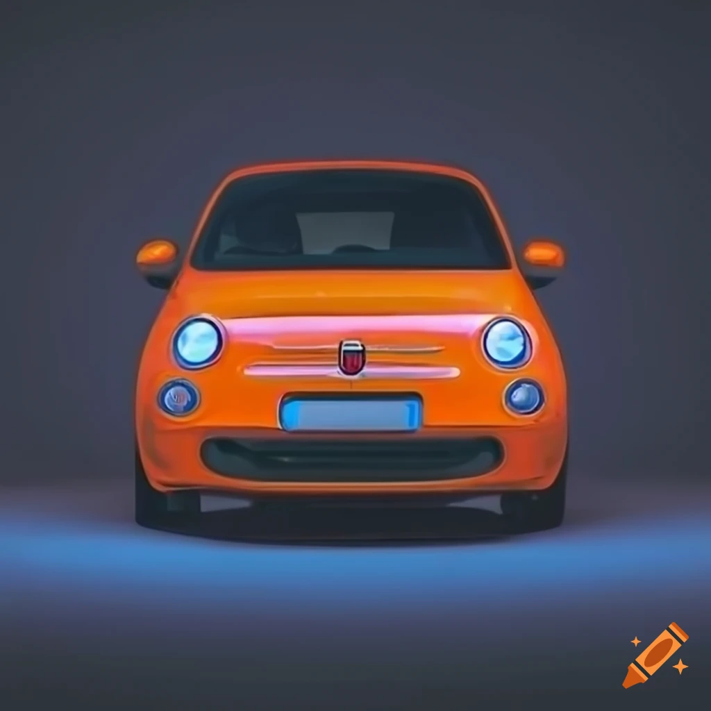 Orange neon fiat 500 driving in urban night setting on Craiyon