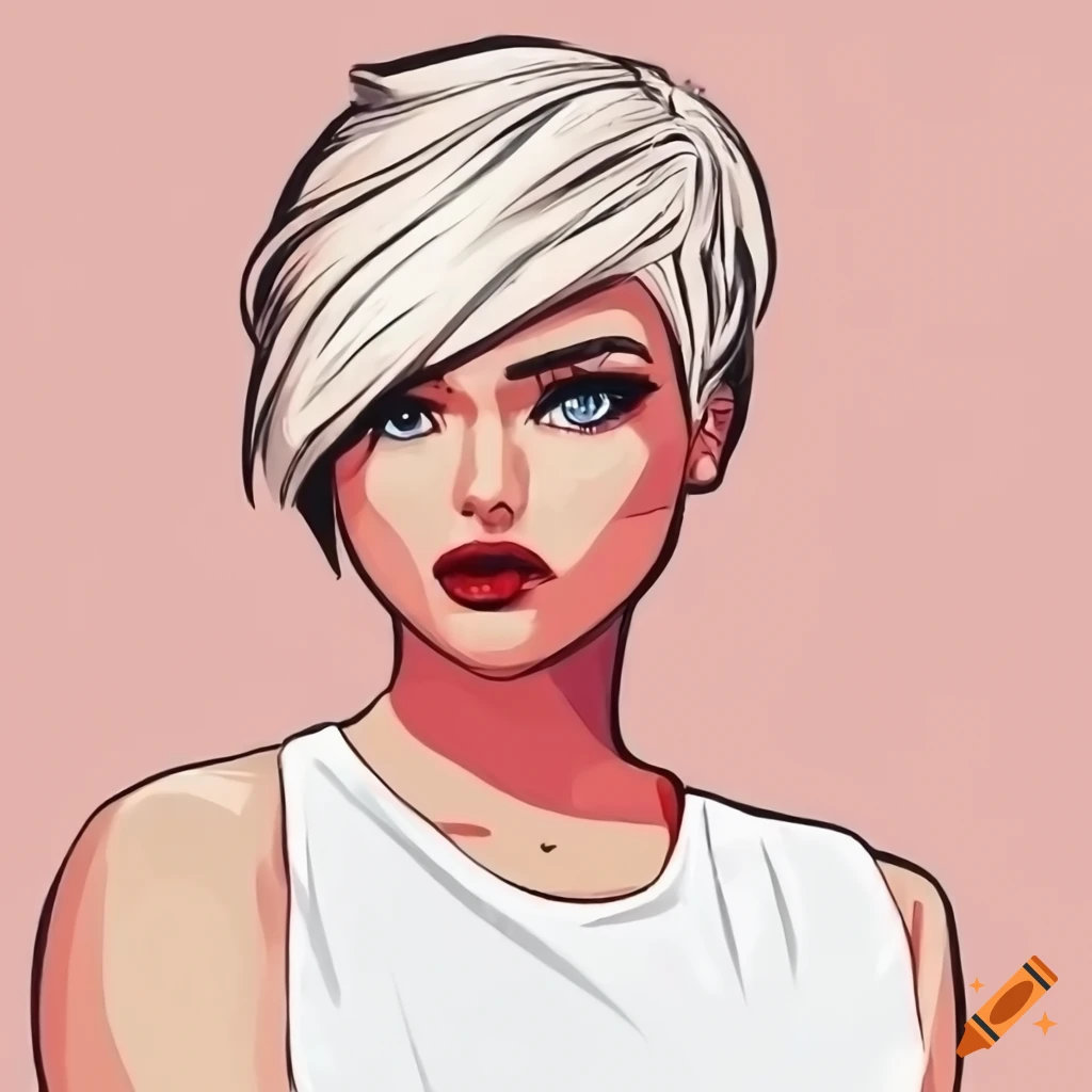 Comic Book Girl With Black Hair And Blue Eyes In A White Basketball