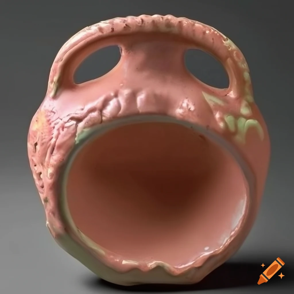 Pink cracked clay form with yellow spots and unique shapes attached on ...