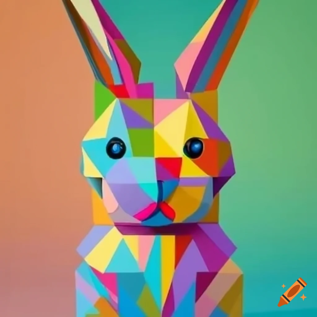 Colorful cubist-style rabbit hiding game for kids on Craiyon