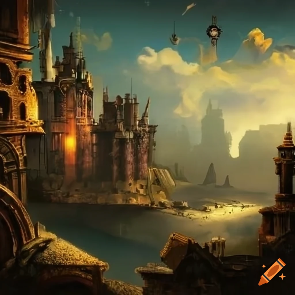 Steampunk landscape on Craiyon