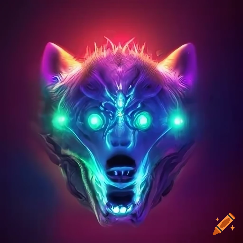 Cybernetic wolf head glowing with imperial energy on Craiyon