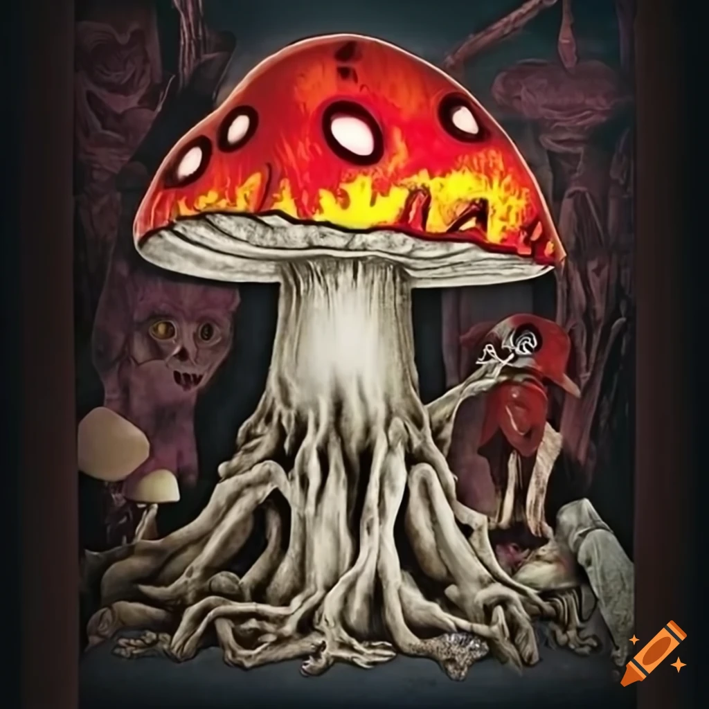 Horror movie poster featuring a killer mushroom on Craiyon