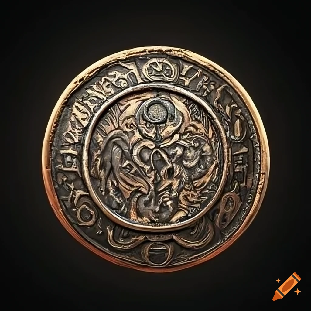 Intricately designed medieval coin with detailed engravings on Craiyon