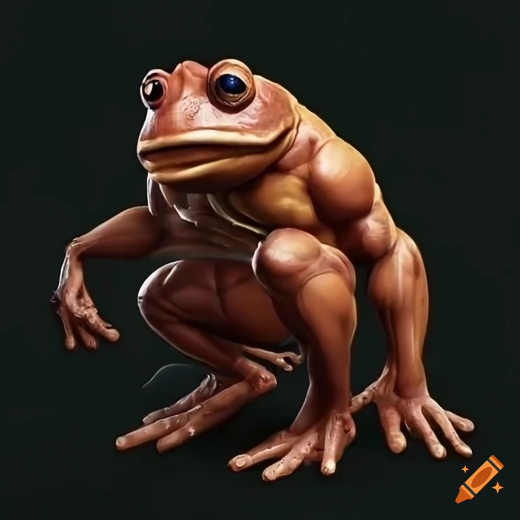 Powerful and muscular frog creature on Craiyon