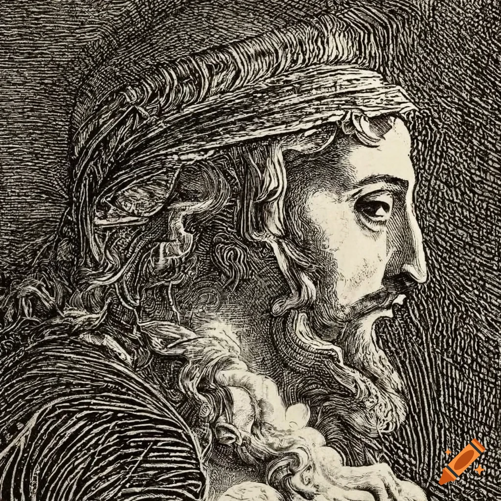 Baroque etching of jesus christ as the light in monochrome woodcut ...