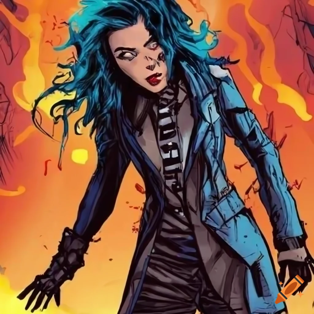 Female punk-style comic book character in a detective coat with a rage ...