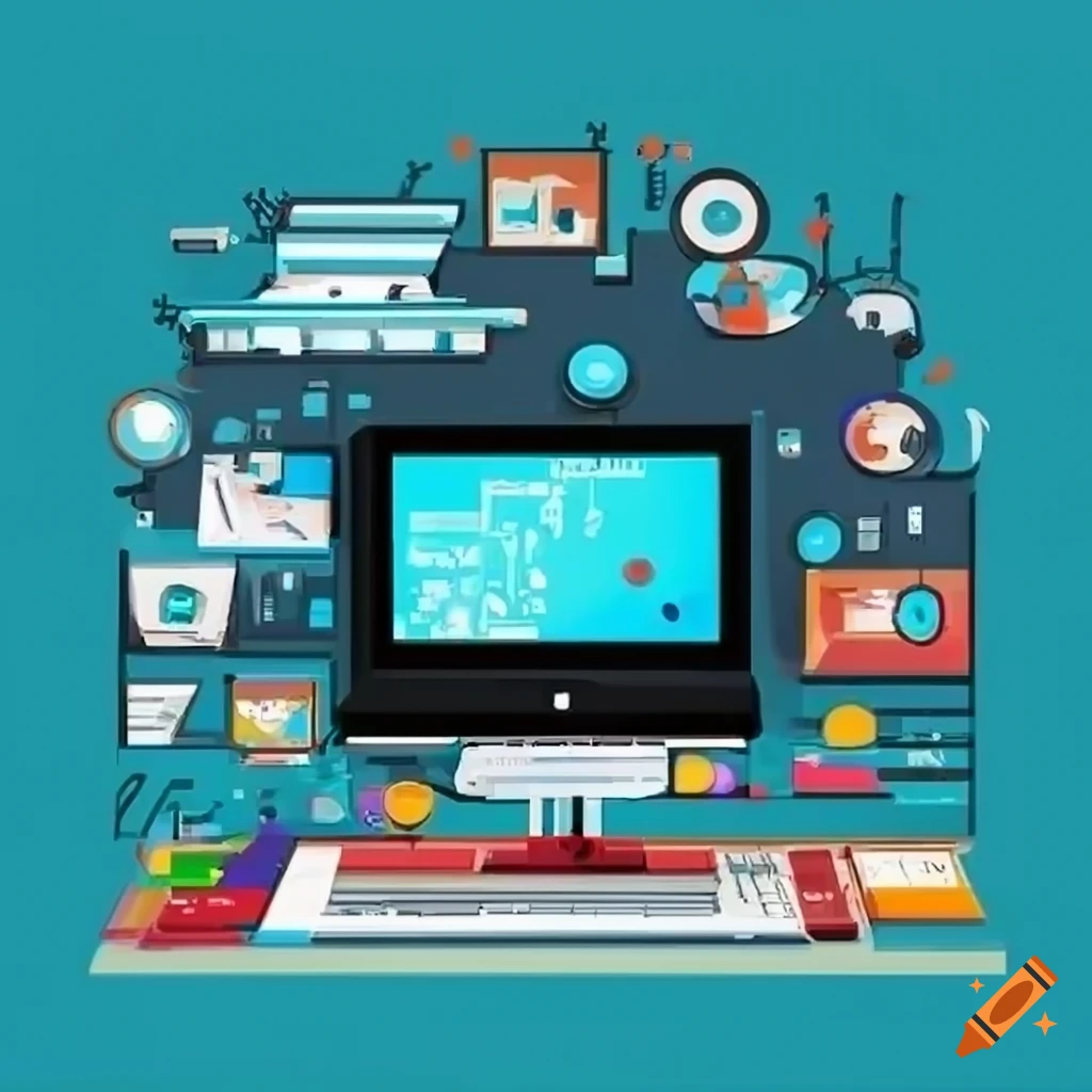 Innovative vector scene of website development with computer and coding tools on Craiyon