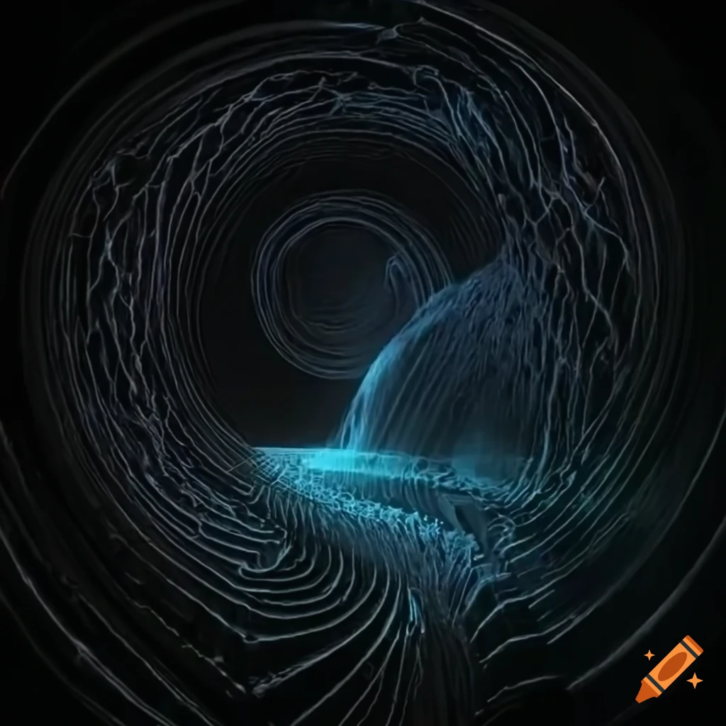 Chinese waterfall with fragmented light and dark vortexes on Craiyon