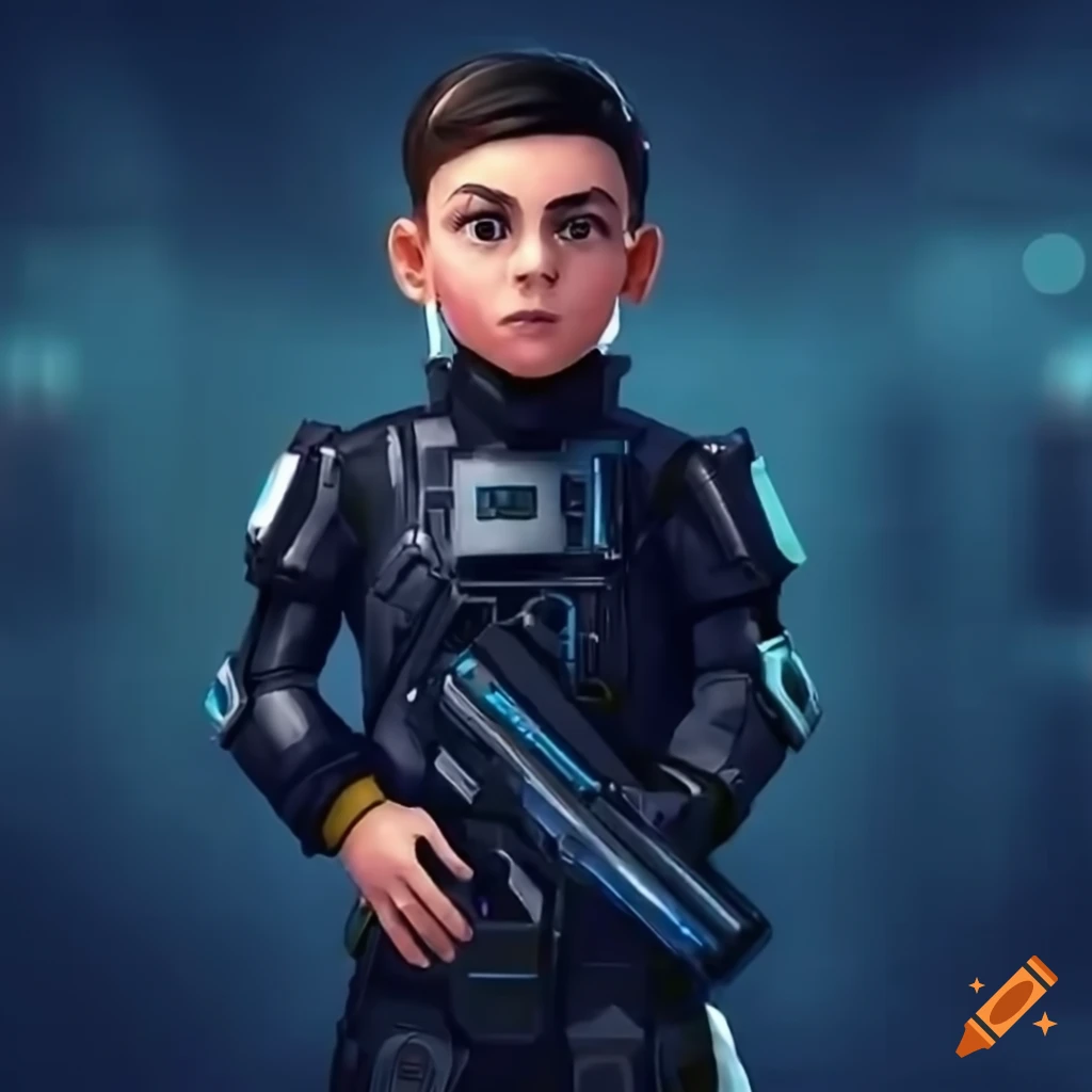 Futuristic child in confident uniform embodying intelligence on Craiyon