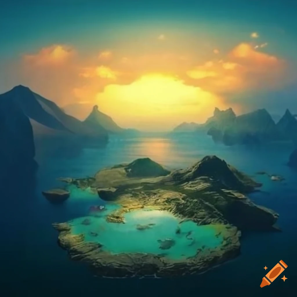 Thriving empire of Sun Lucidia with numerous sunny islands on Craiyon