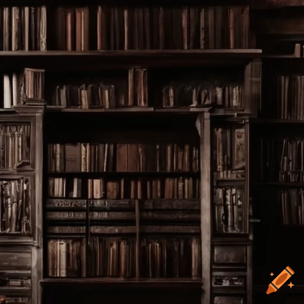 Dark academia library scene on Craiyon