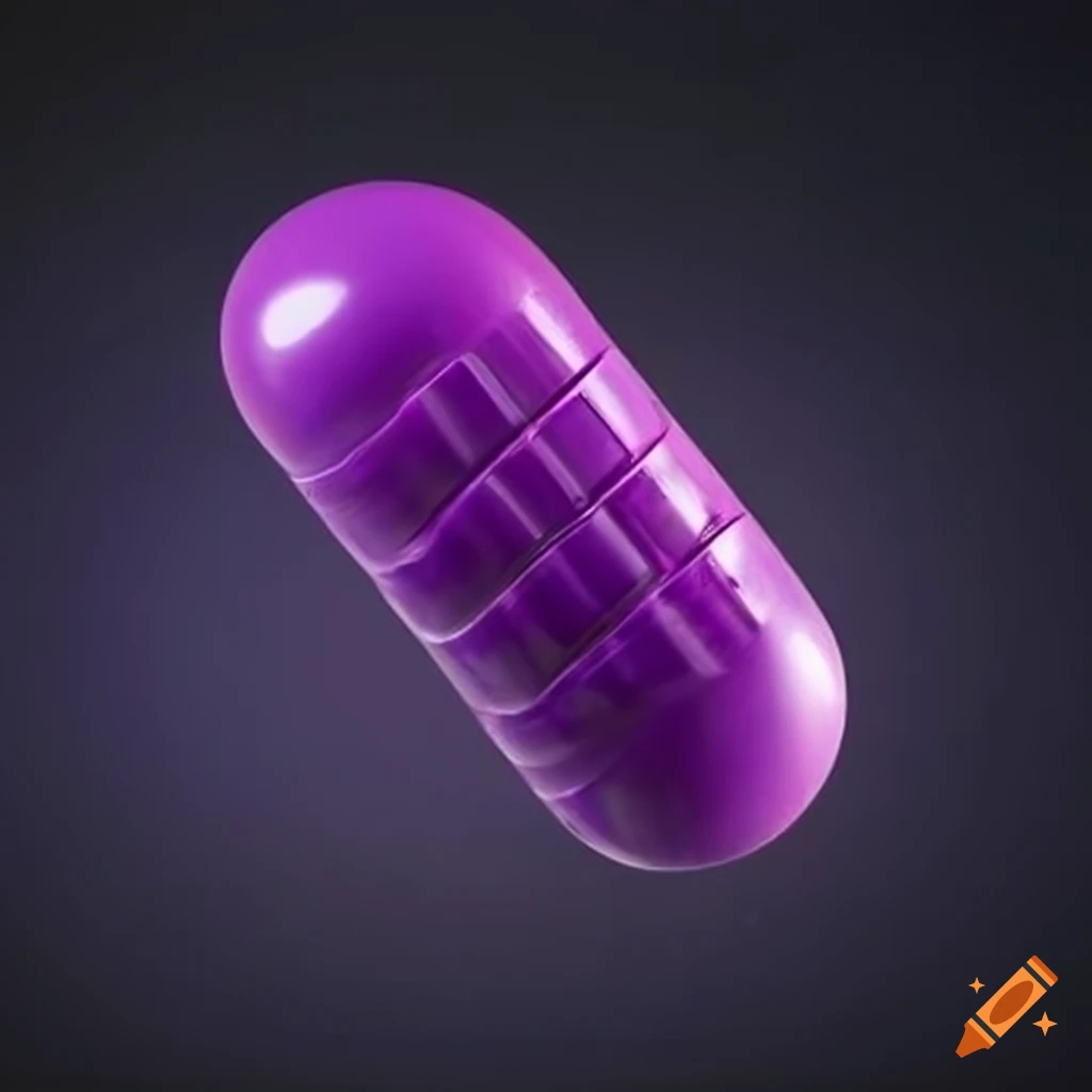 Purple pill held in a hand on Craiyon