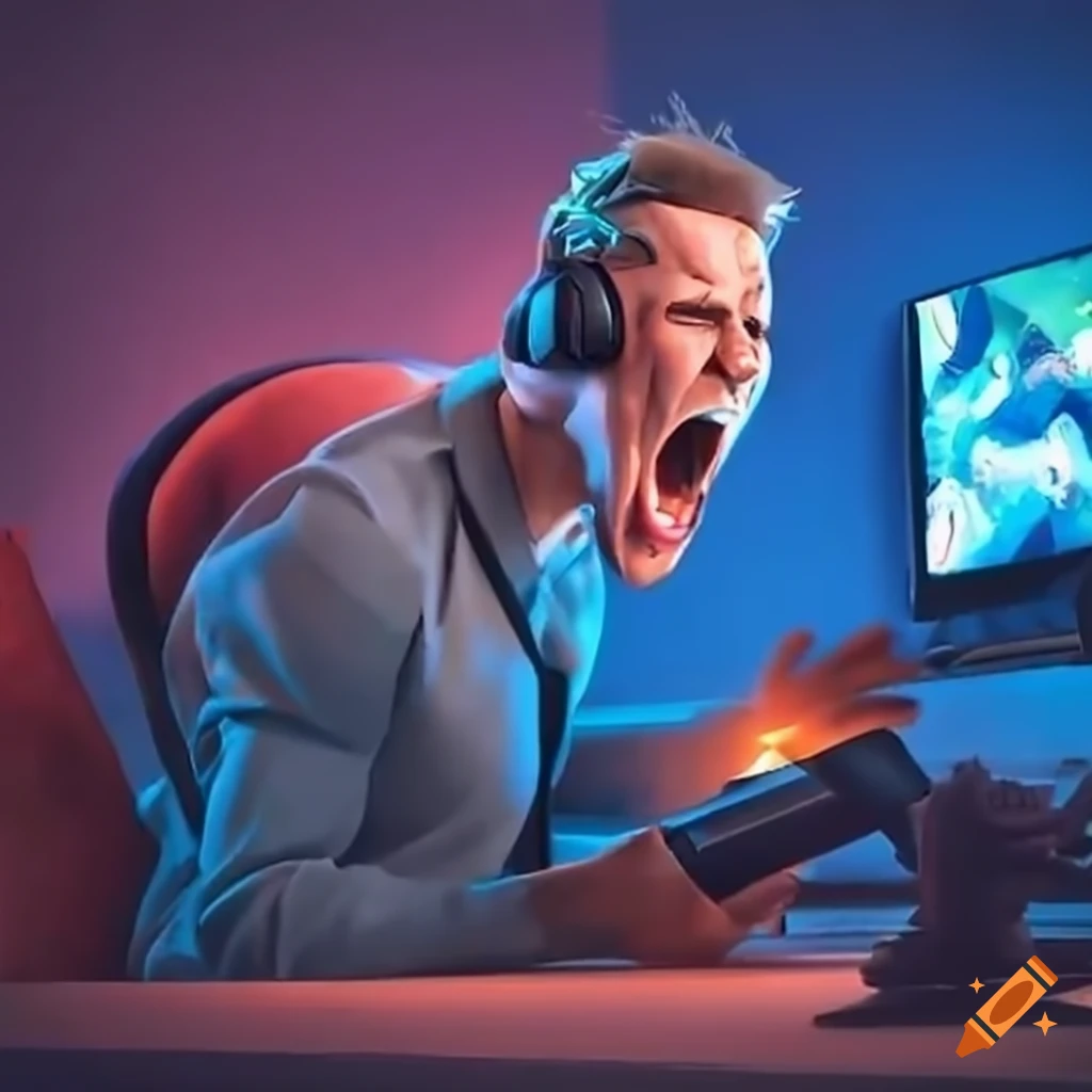 Gamer getting frustrated at video game on Craiyon