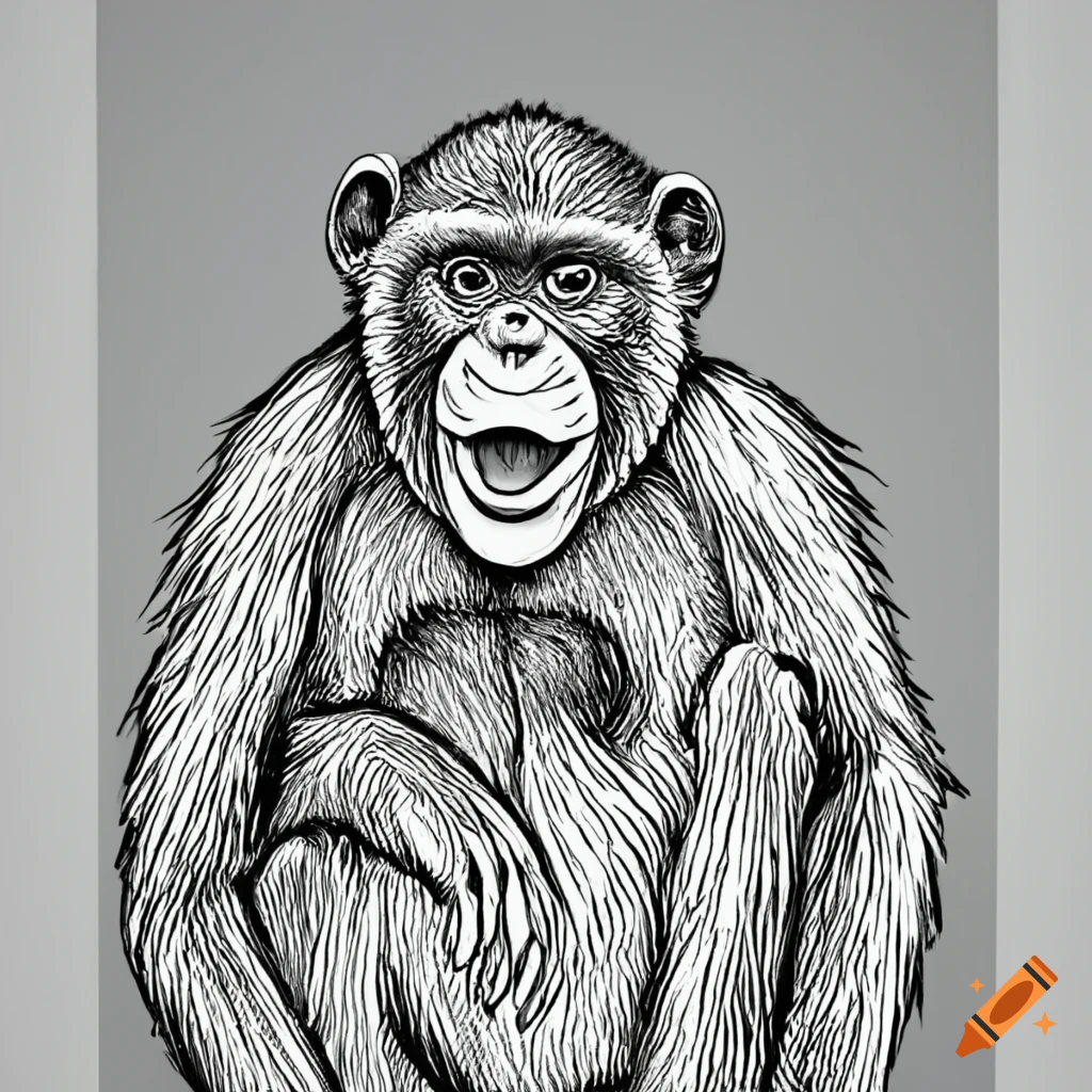 Chimpanzee white line drawing on plain white background on Craiyon