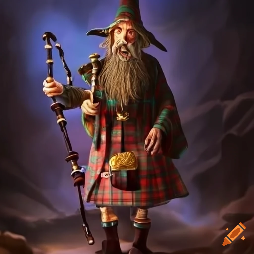Wizard playing bagpipes in the woods on Craiyon