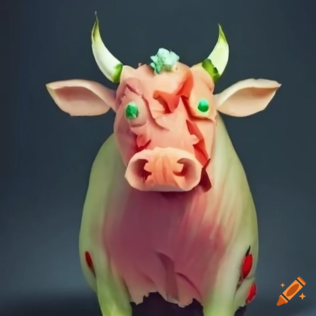 Vegetable-carved cow sculpture on Craiyon