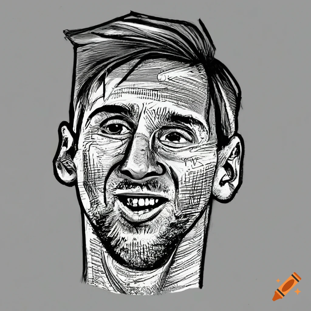 Hand-drawn lionel messi portrait in high detail, black and white ...