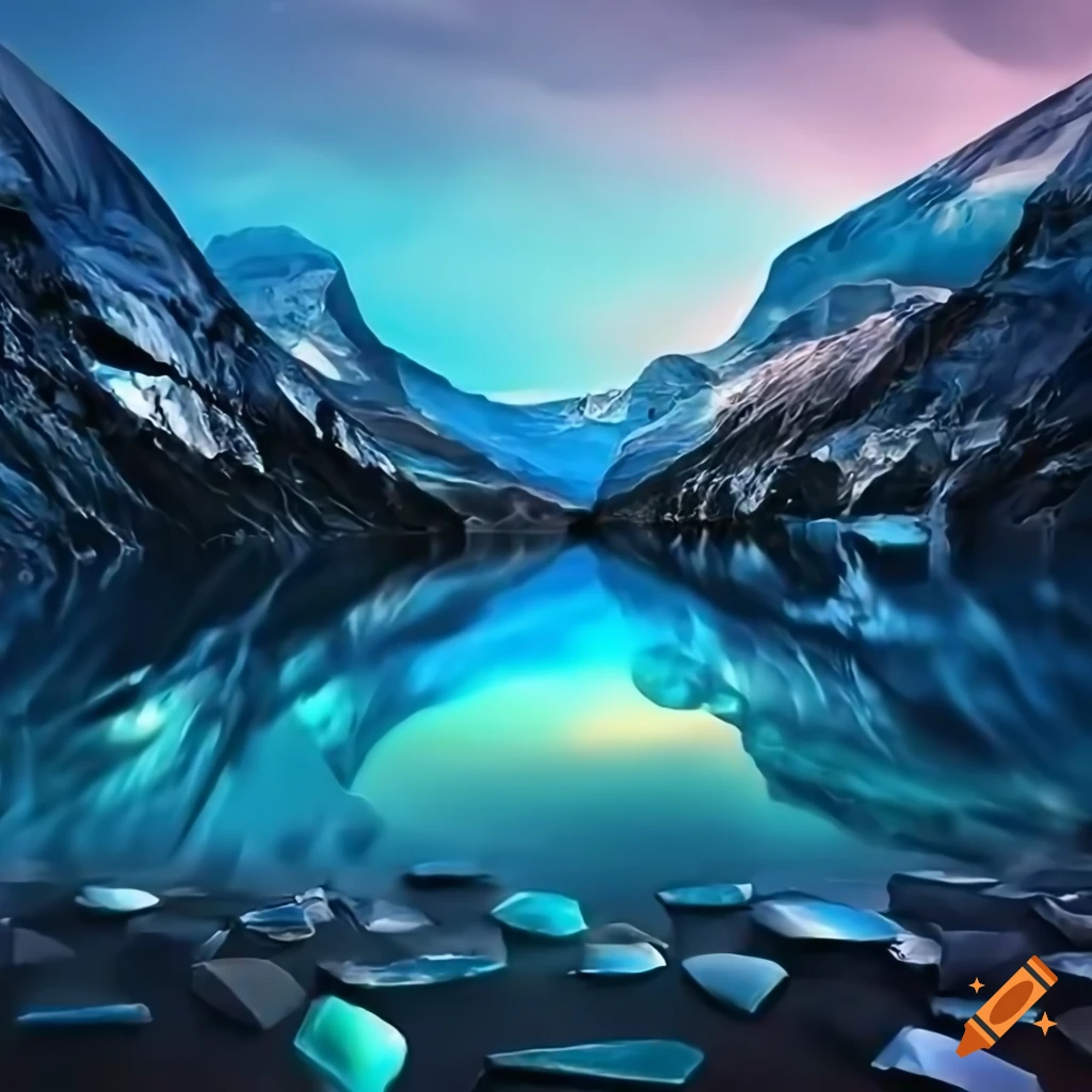 High resolution image of aquamarine diamond landscape on Craiyon