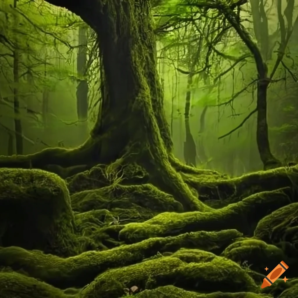 Calm otherworldly mossy forest on Craiyon