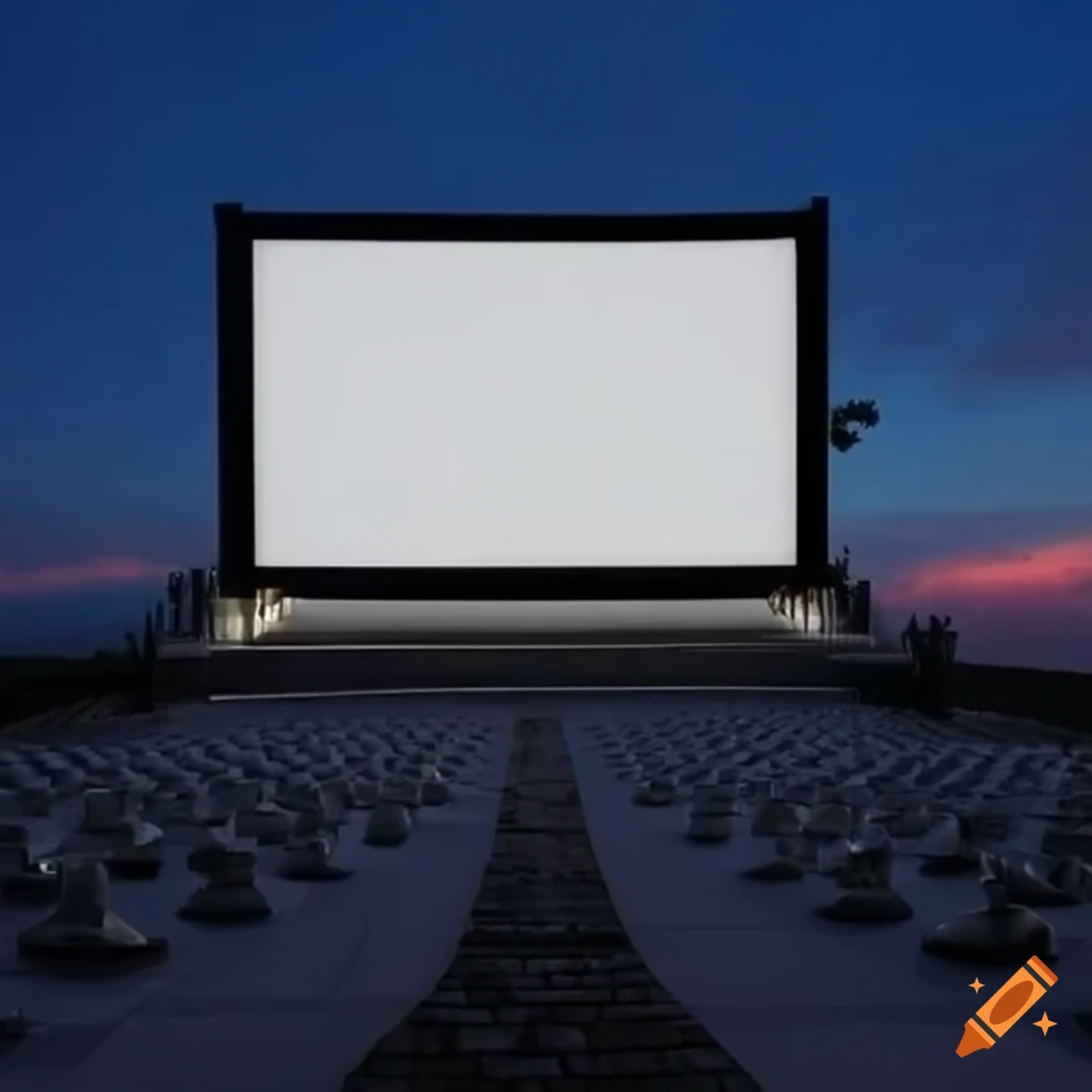 White marble diamond square with large cinema screen outdoors on Craiyon