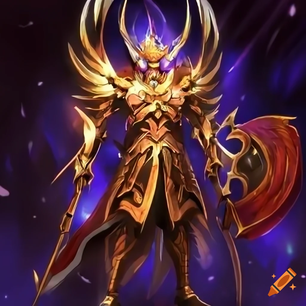 Warrior king, archangel with axe, chaos star flame shiny meteor in ...