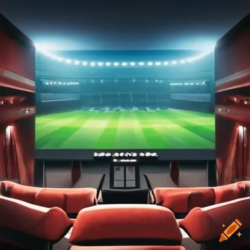 Lounge bar with giant cinema screen showing a football match ambiance ...