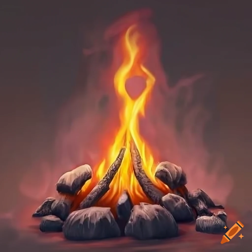 Fantasy rpg style lit campfire on Craiyon