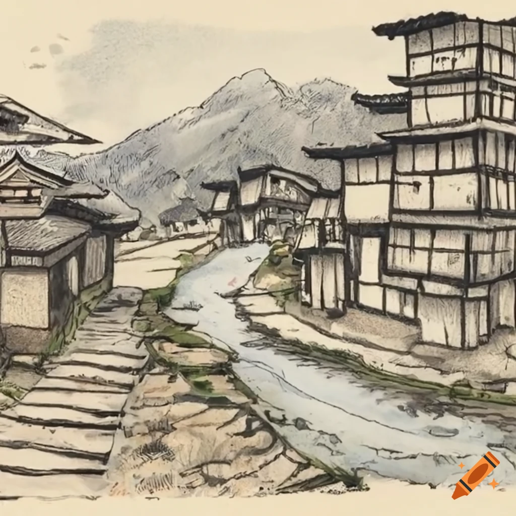 Japanese village with old mud road on Craiyon