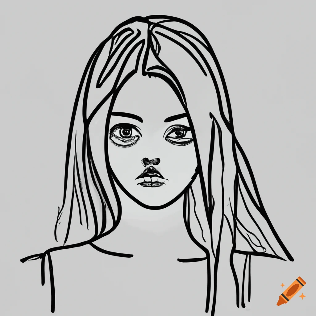 Lineart drawing of woman without a face on Craiyon