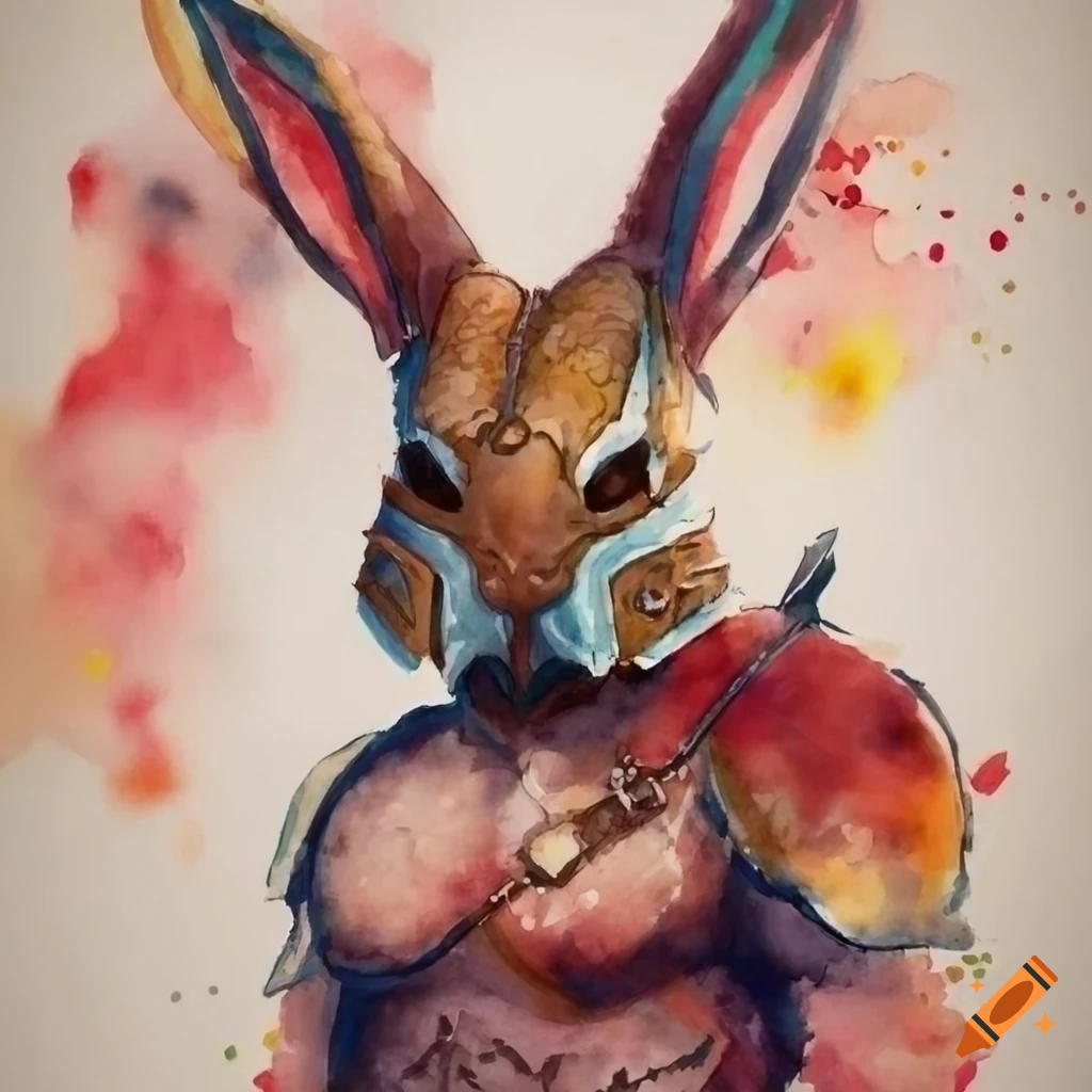 Fantasy rabbit in spartan armor in watercolor style on Craiyon