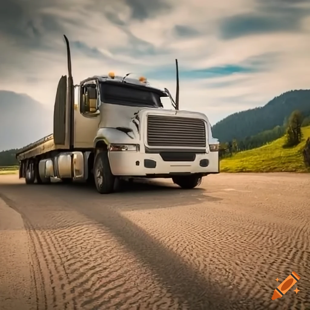 Realistic truck in beautiful landscape on Craiyon