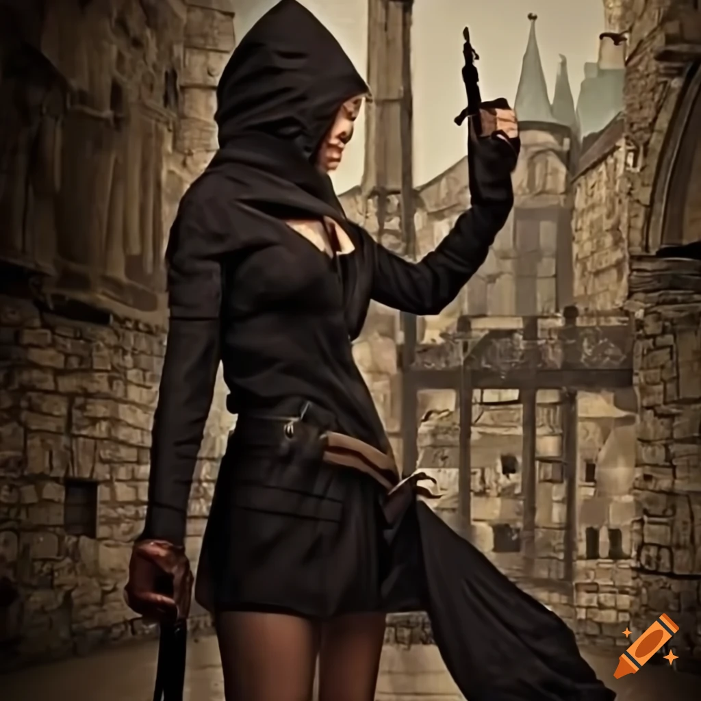 Thief girl in a medieval futuristic world on Craiyon