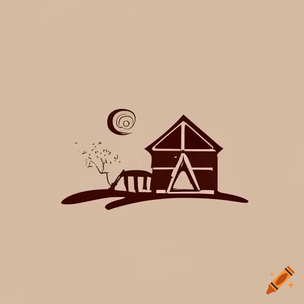 Line drawn logo of island with tree and barn on Craiyon