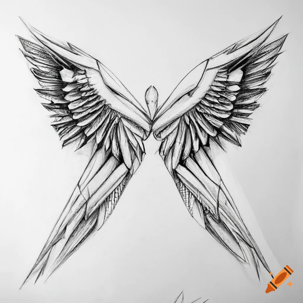 Geometric design wings in pencil art style on Craiyon