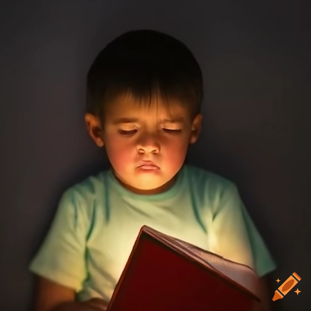 Sad boy reading with dim light on Craiyon