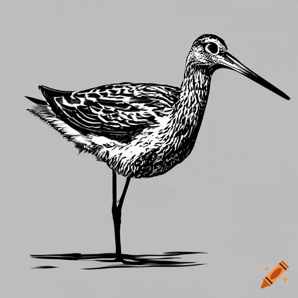 Black-tailed godwit in black and white on Craiyon