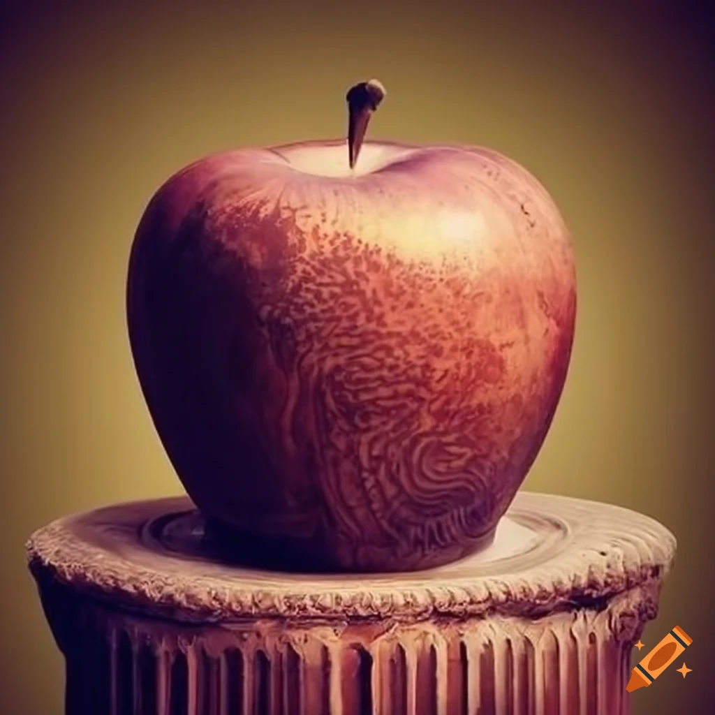 Exquisite apple sculpture on ancient roman pillar on Craiyon