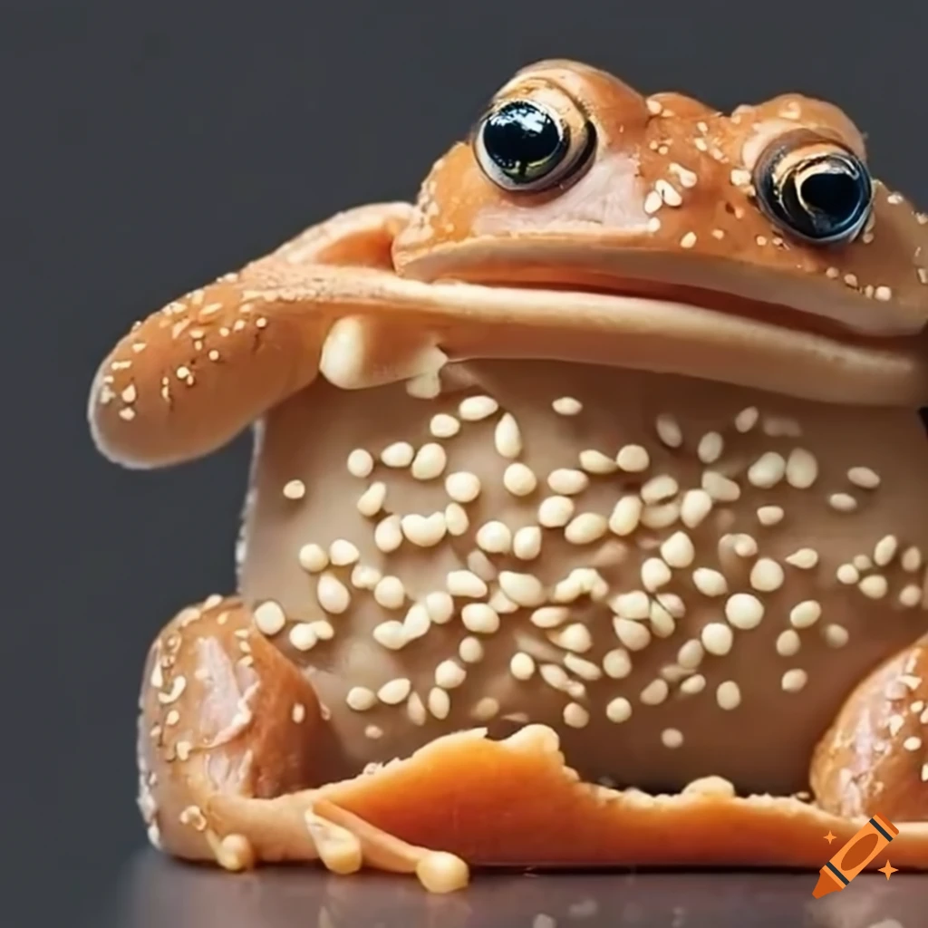 Bun resembling a toad with sesame seeds on Craiyon