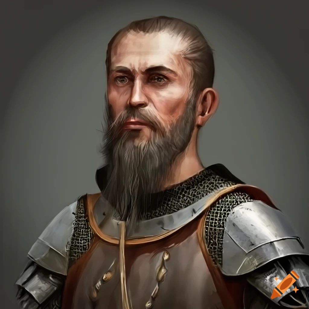 Medieval captain of the guard portrait in realistic style on Craiyon
